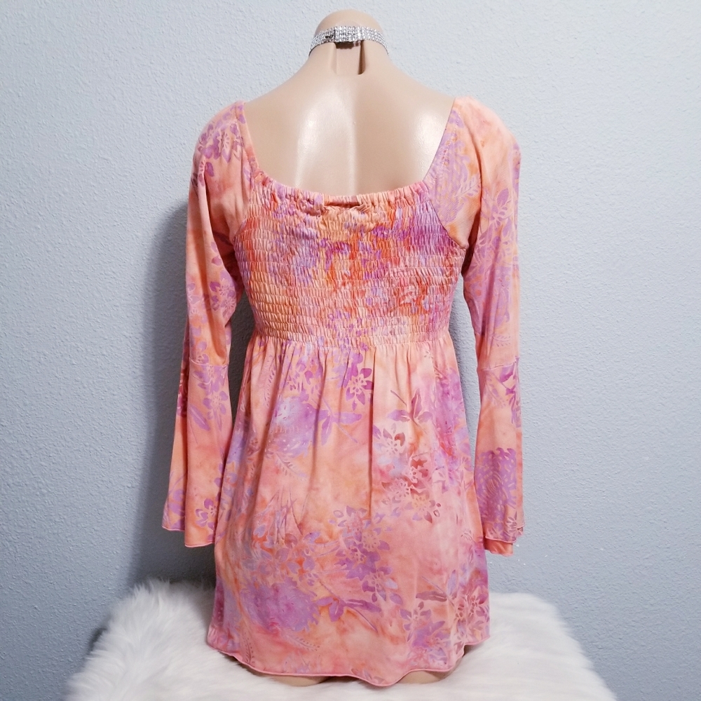 Vintage 2000's Y2k Hippie Boho Off Shoulder Print Dre… - Gem